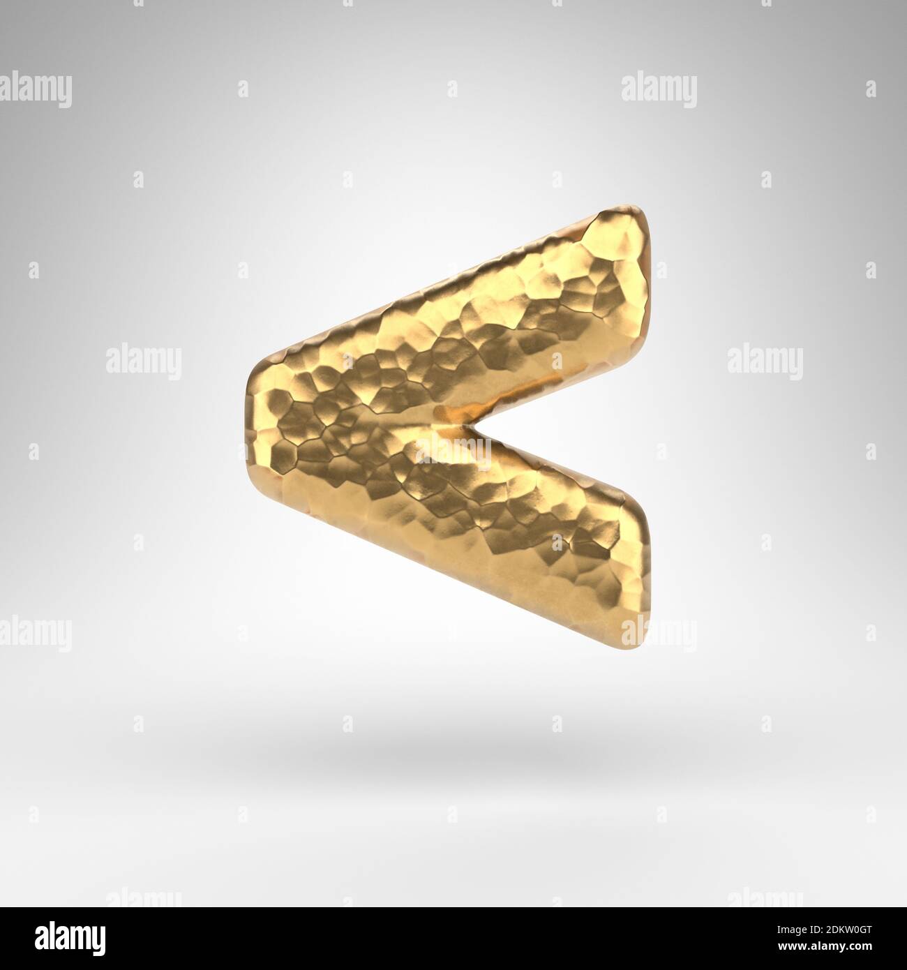 Less than symbol on white background. Hammered brass 3D rendered sign ...
