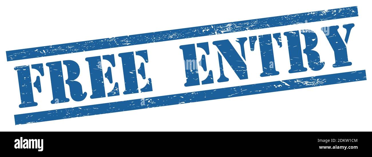 FREE ENTRY text on blue grungy rectangle vintage stamp Stock Photo - Alamy