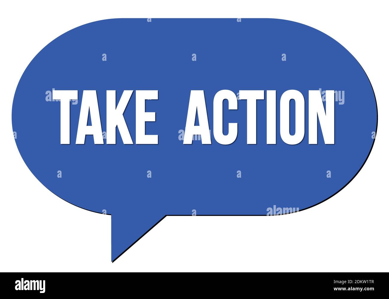 TAKE ACTION text written in a blue speech bubble stamp Stock Photo - Alamy