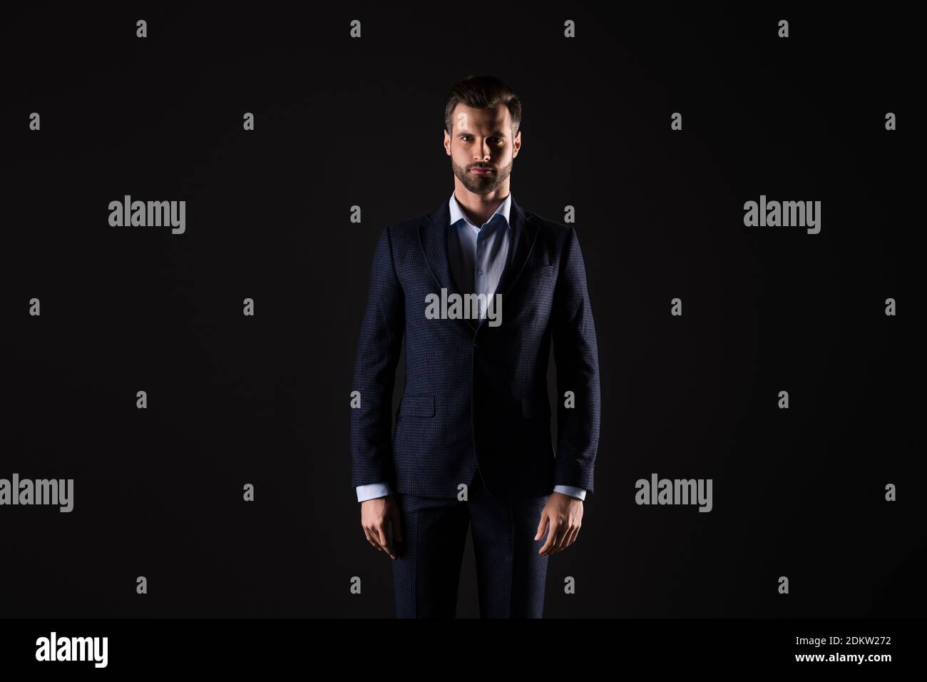 Portrait of his he nice attractive content perfect elegant rich wealthy ...