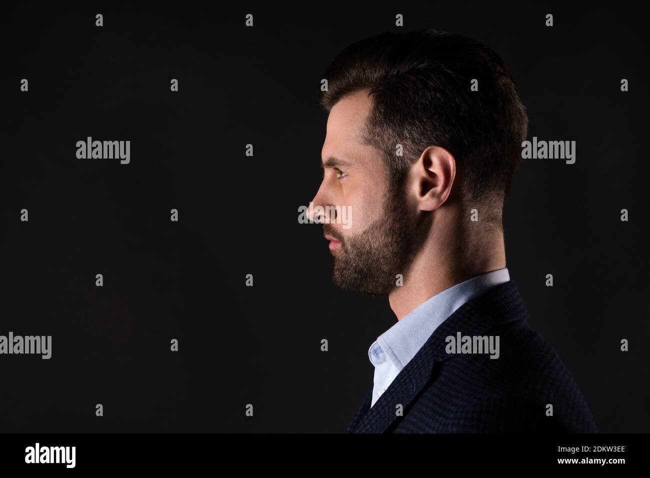 Close-up profile side view portrait of his he nice attractive man ...