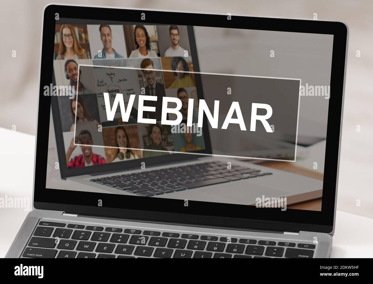Computer with webinar text on screen, collage Stock Photo - Alamy