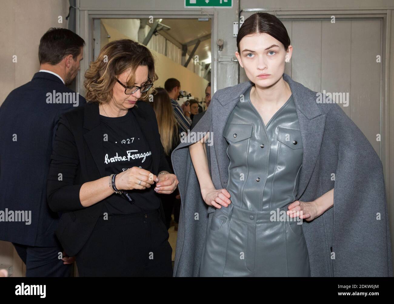 Lara Mullen fashion model at Ferragamo show during backstage, Milano ...