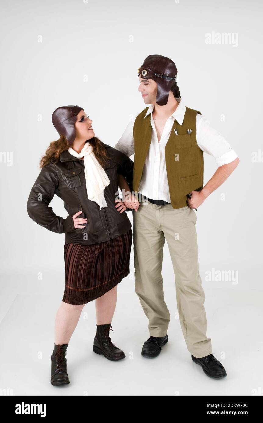 steampunk couple on white Stock Photo - Alamy