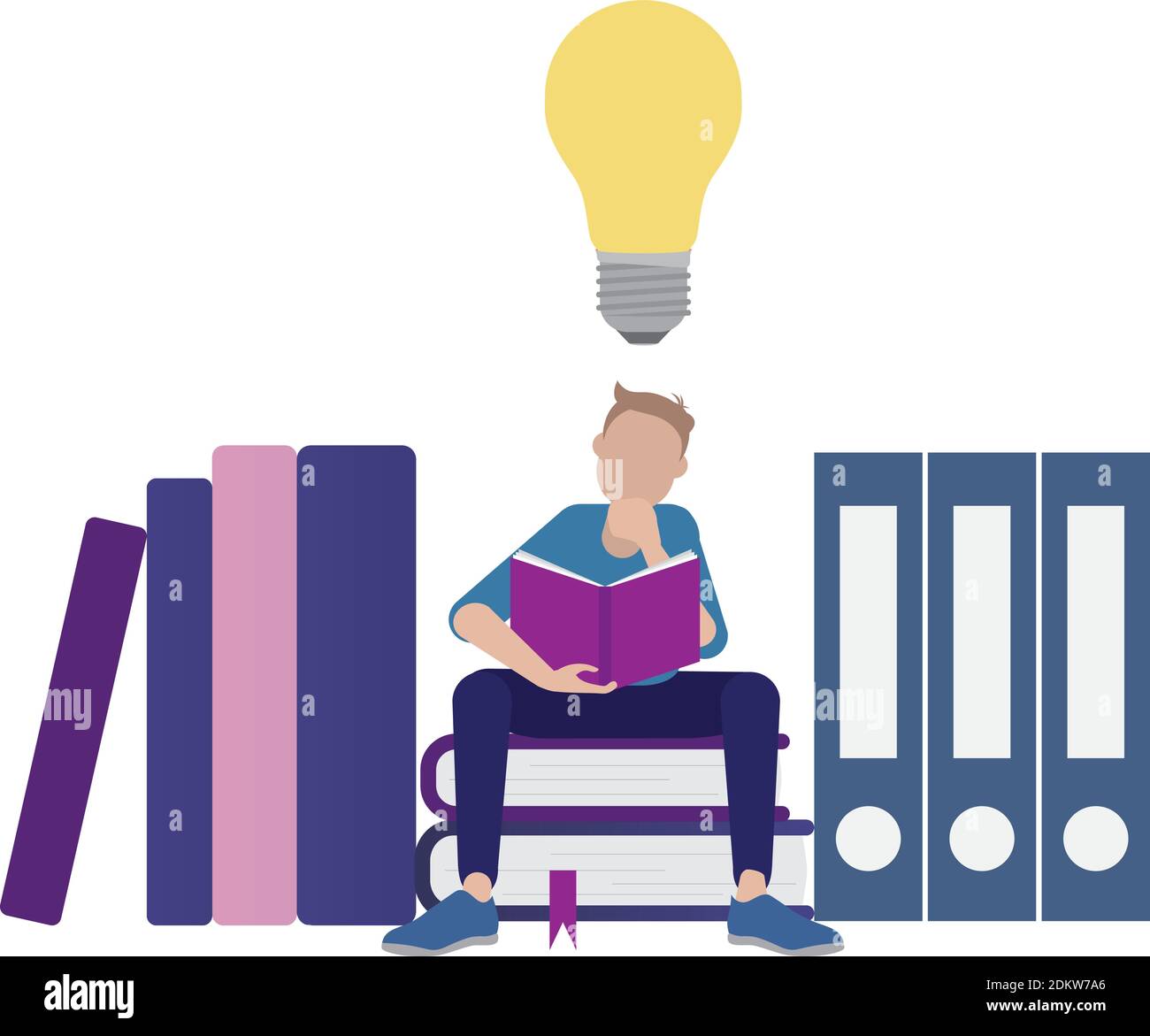 Knowledge concept - man sitting and reading book having an idea Stock ...