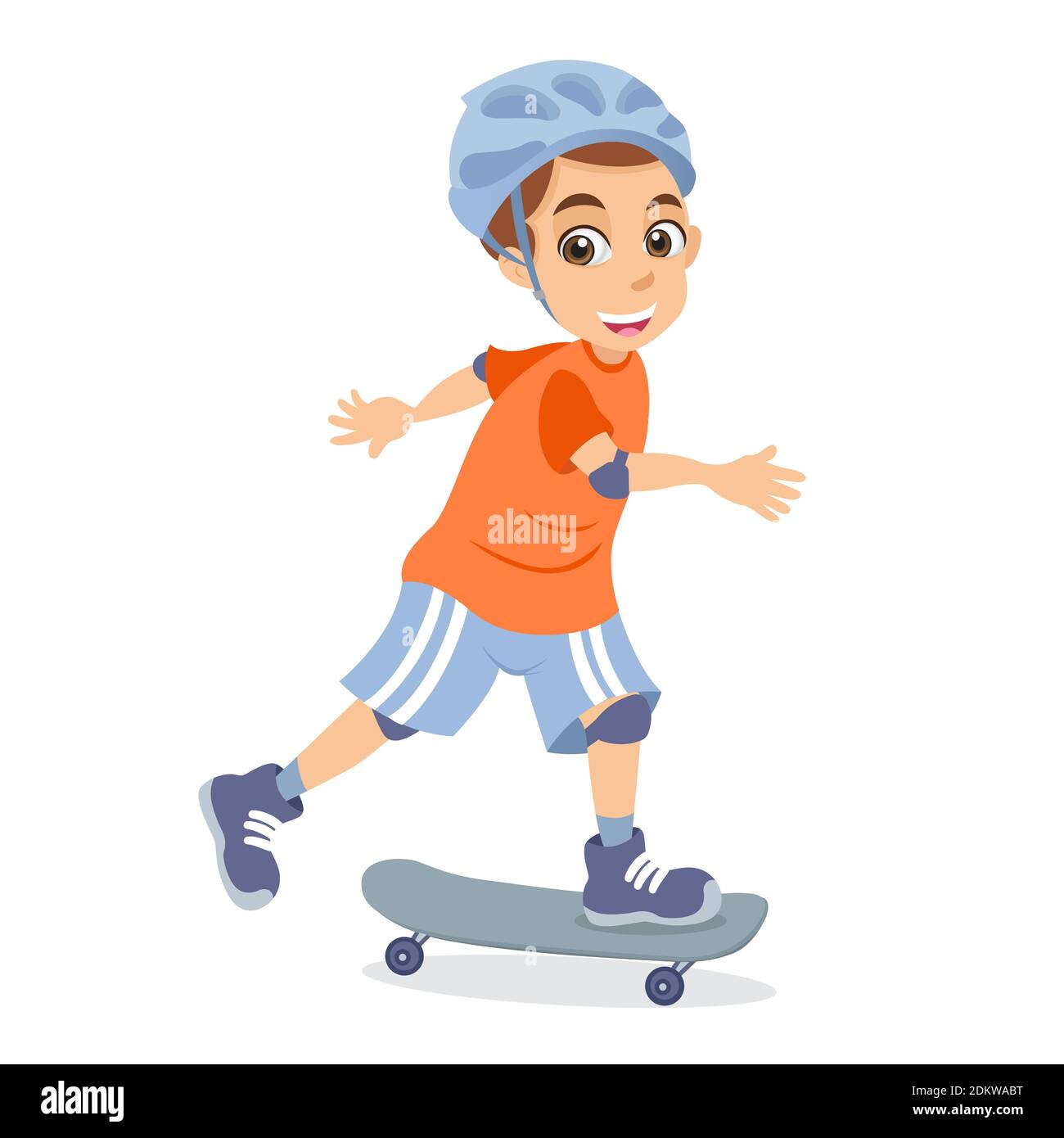 Cute cartoon little boy skateboarding isolated on white background ...