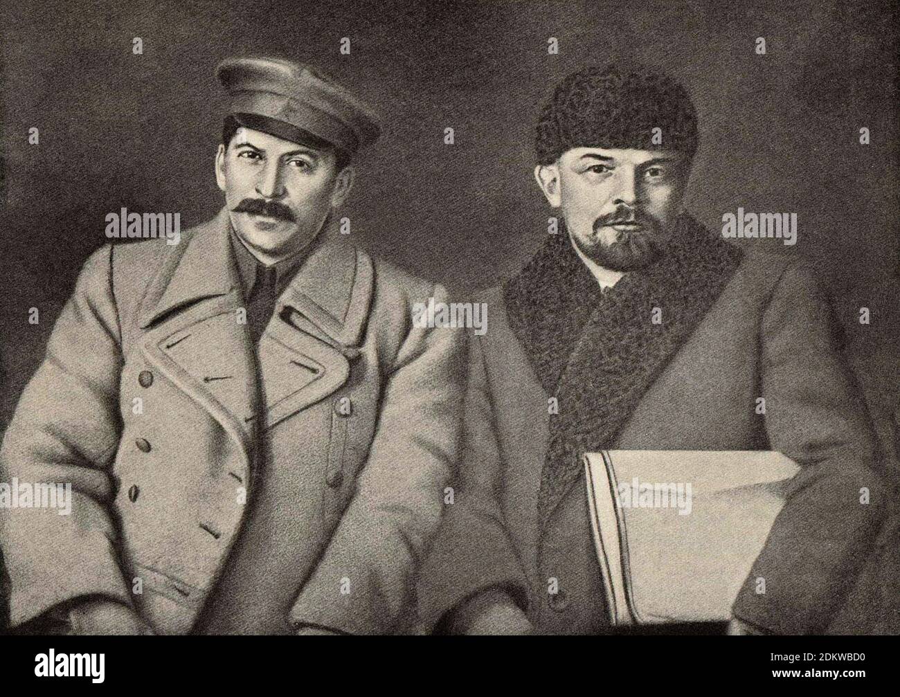 Communist leaders of the Soviet state: Lenin and Stalin. 1920s Stock ...