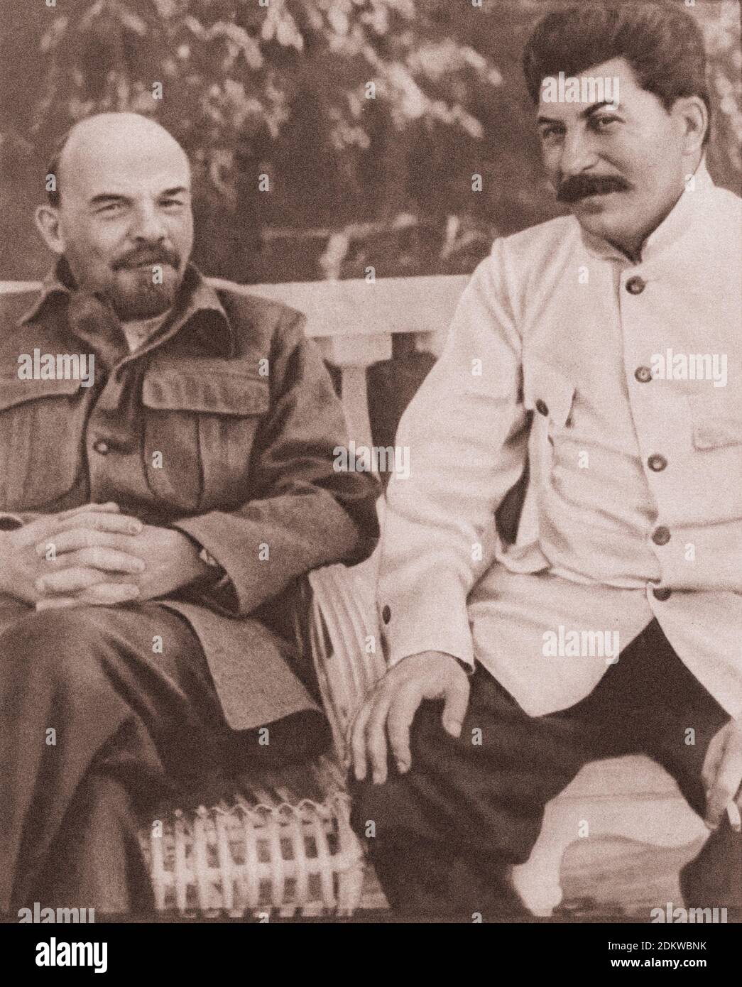 Communist leaders of the Soviet state: Lenin and Stalin. 1920s Stock ...