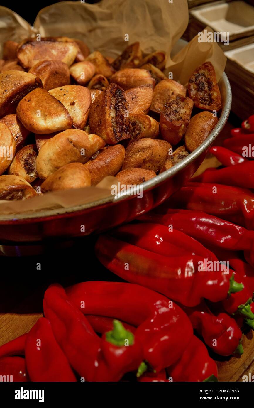 Main course served at a buffet table at a corporate event Stock Photo ...