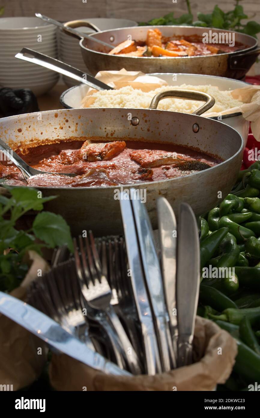Main course served at a buffet table at a corporate event Stock Photo ...