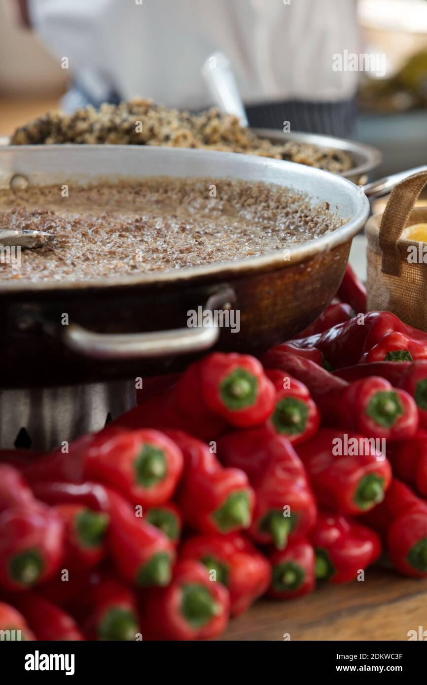 Main course served at a buffet table at a corporate event Stock Photo ...