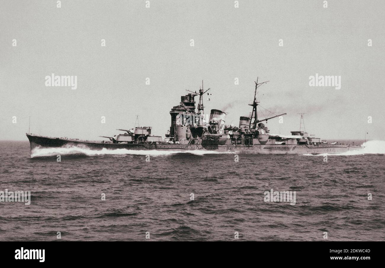 Japanese cruiser Myoko on trials after her second modernization, 31 ...