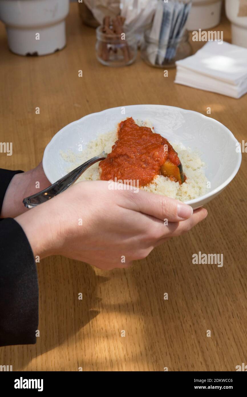 Main course served at a buffet table at a corporate event Stock Photo ...