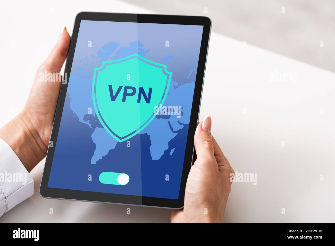 VPN Virtual Private Network App Opened On Digital Tablet In Female ...
