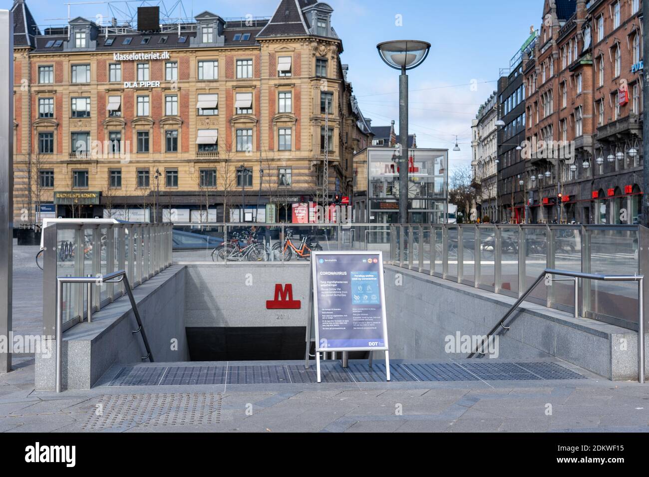 Coronavirus information sign at metro station in Copenhagen, Denmark ...