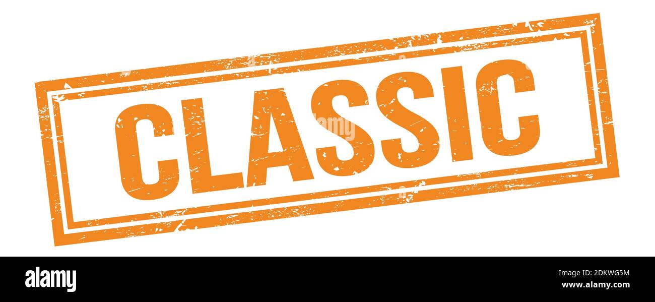 CLASSIC text on orange grungy vintage rectangle stamp Stock Photo - Alamy