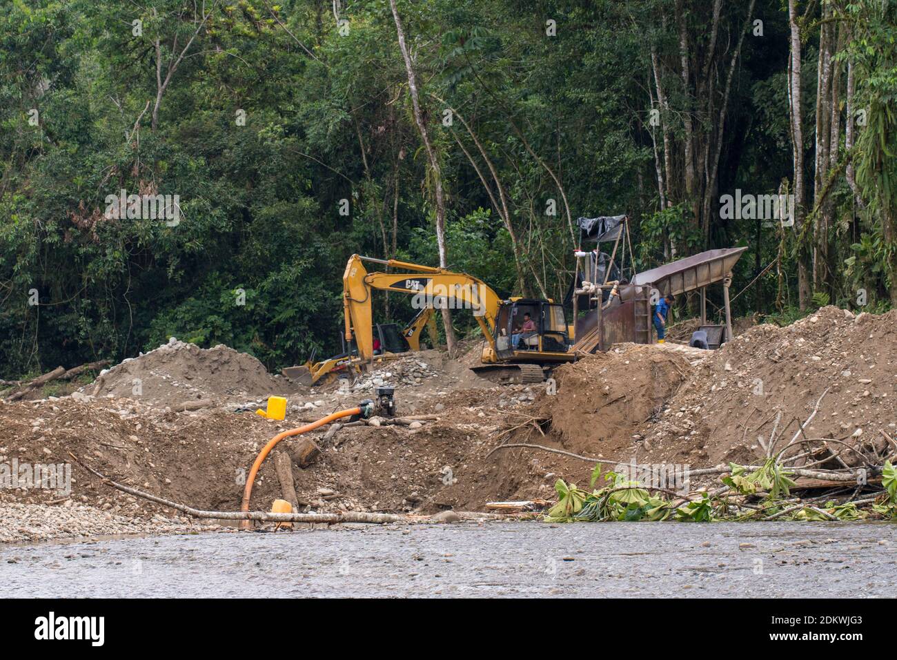 Small scale gold mining on the bank of the Rio Nangaritza in the ...