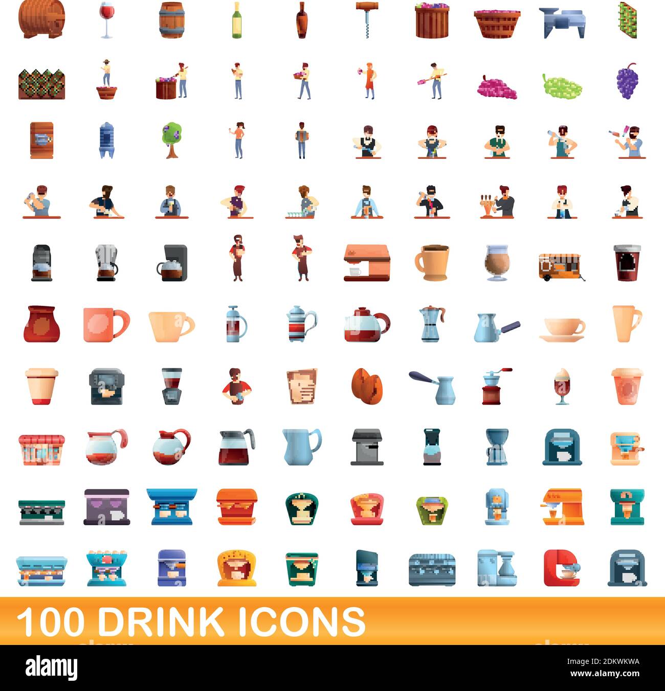 100 drink icons set. Cartoon illustration of 100 drink icons vector set ...