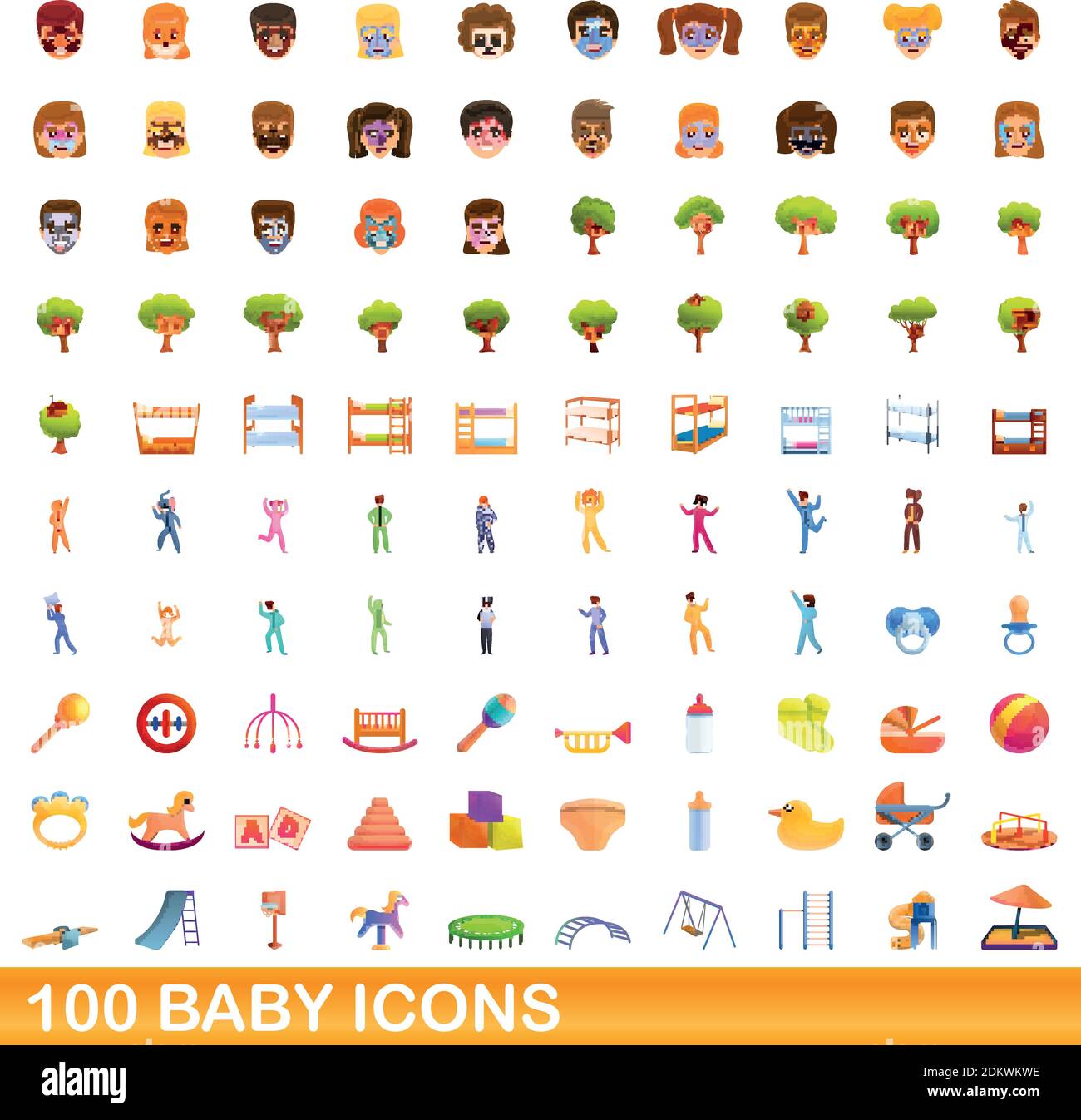 100 baby icons set. Cartoon illustration of 100 baby icons vector set ...