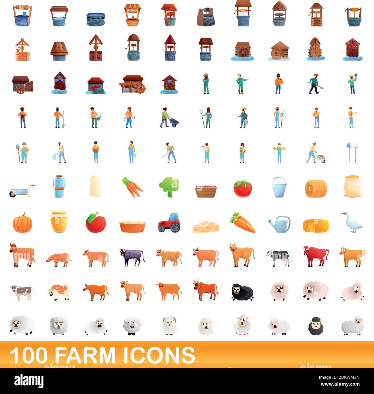 100 farm icons set. Cartoon illustration of 100 farm icons vector set ...