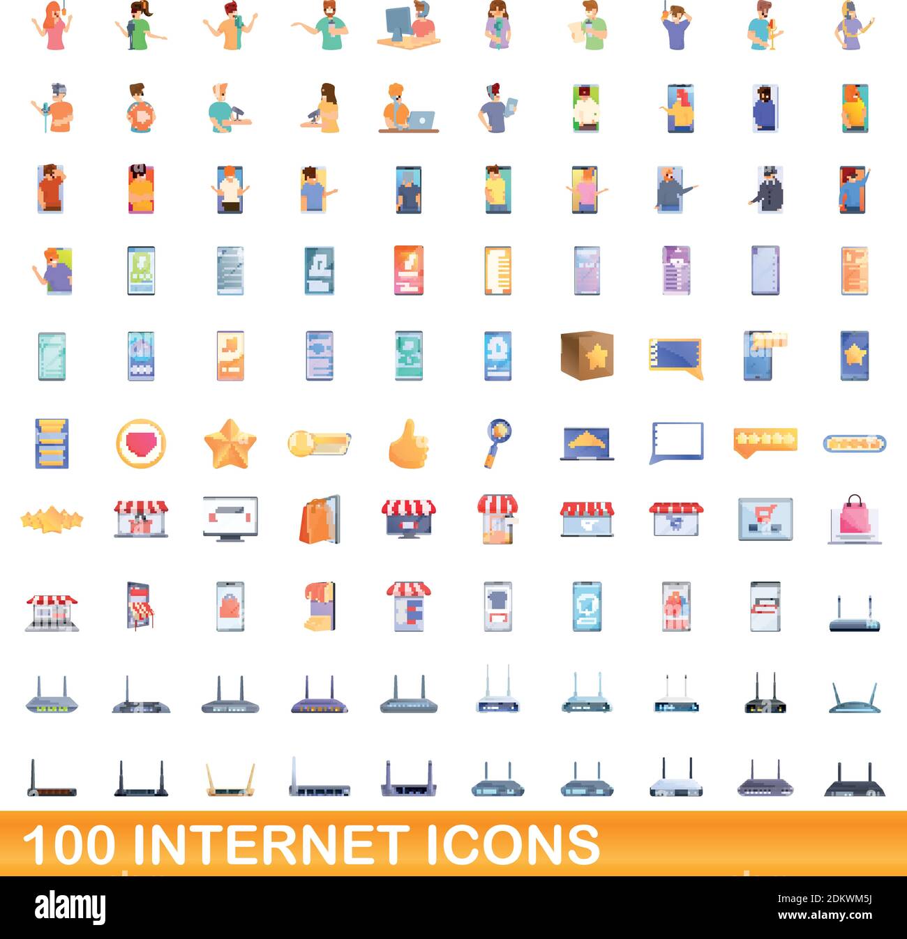 100 internet icons set. Cartoon illustration of 100 internet icons ...