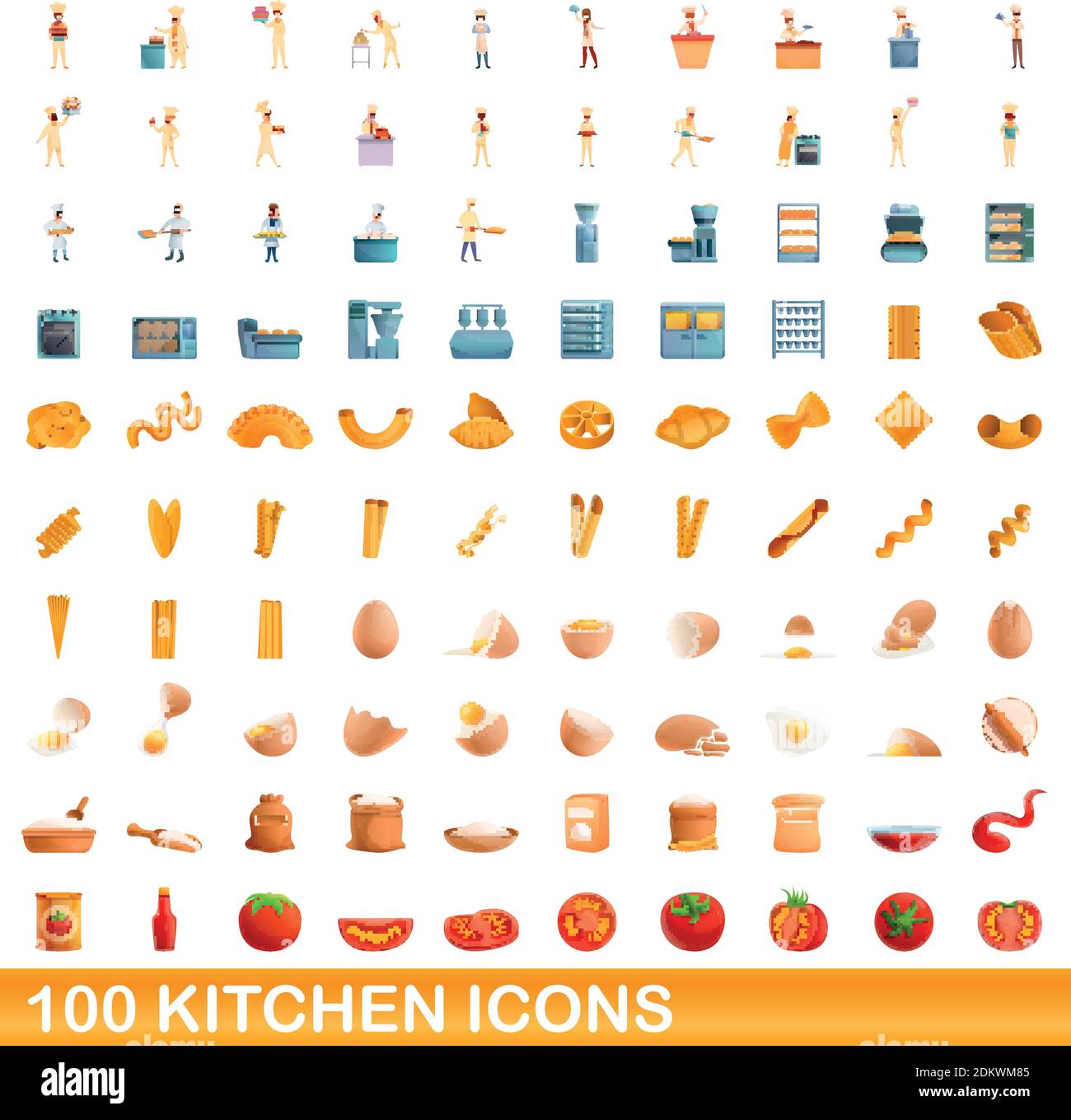 100 kitchen icons set. Cartoon illustration of 100 kitchen icons vector ...