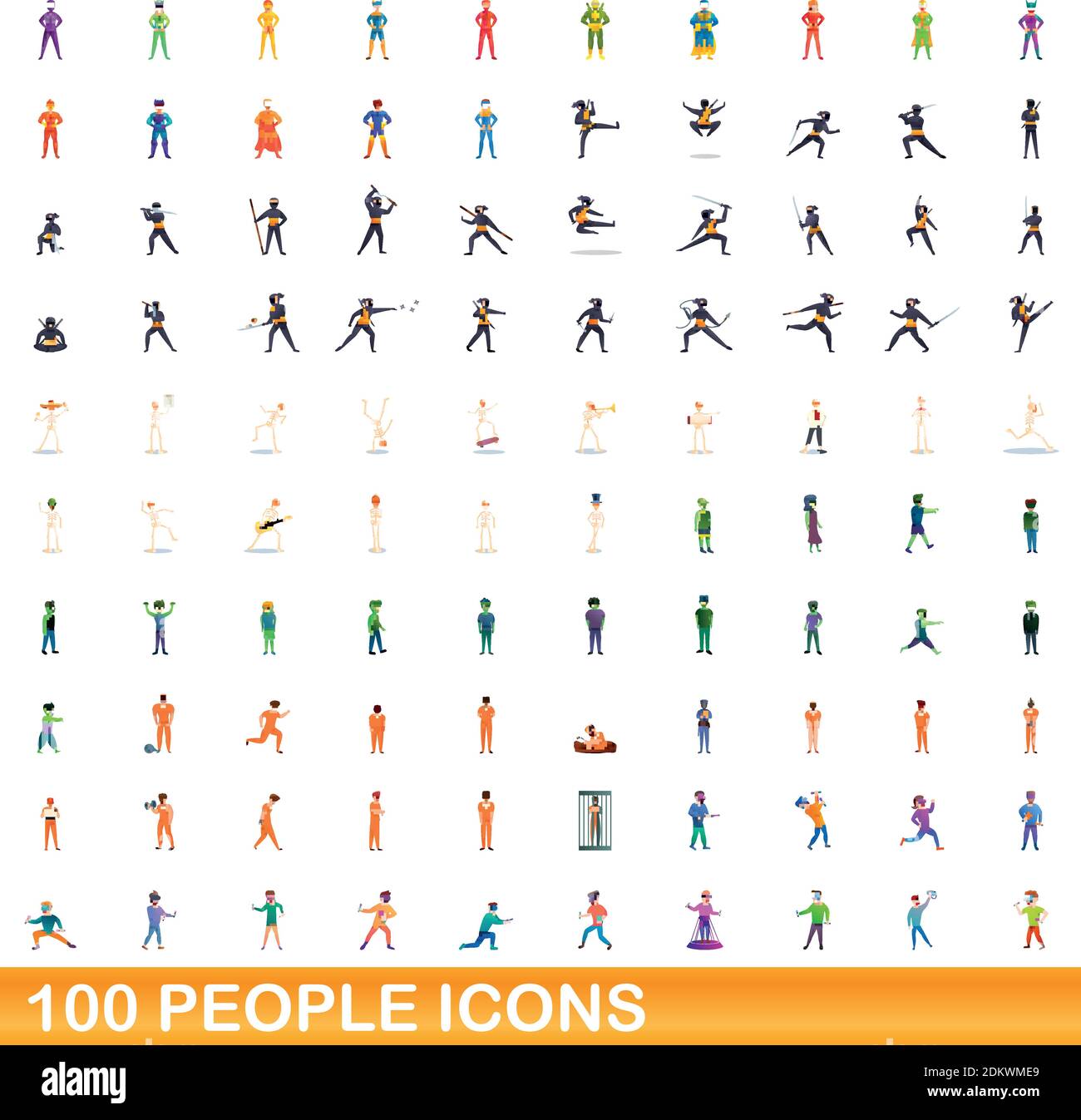 100 people icons set. Cartoon illustration of 100 people icons vector ...
