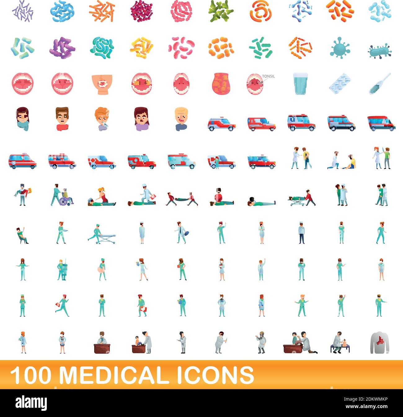 100 medical icons set. Cartoon illustration of 100 medical icons vector ...