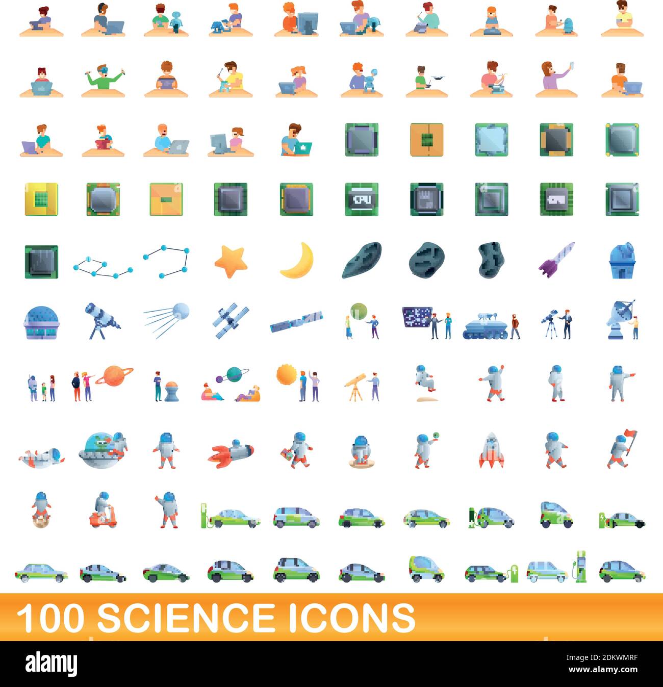100 science icons set. Cartoon illustration of 100 science icons vector ...