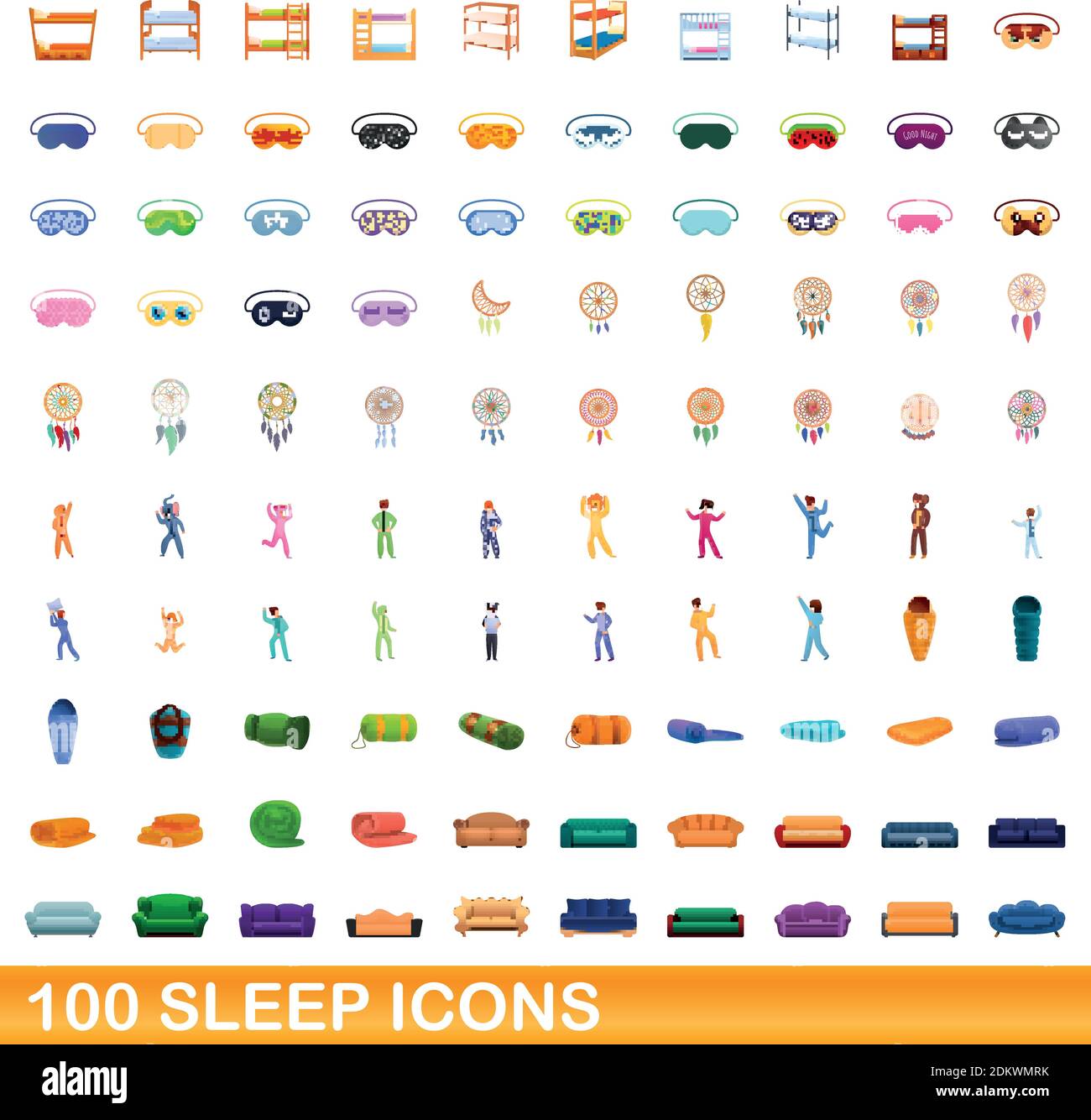 100 sleep icons set. Cartoon illustration of 100 sleep icons vector set ...