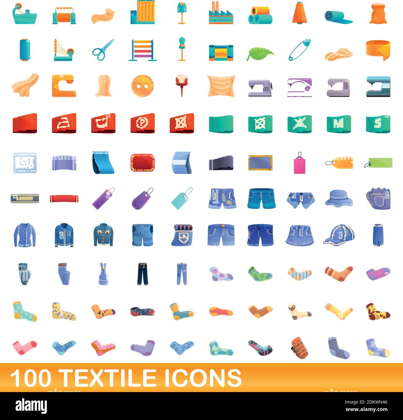 100 textile icons set. Cartoon illustration of 100 textile icons vector ...