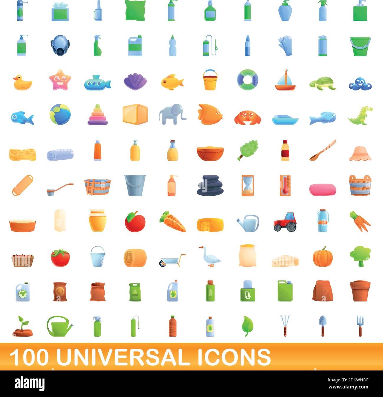 100 universal icons set. Cartoon illustration of 100 universal icons ...