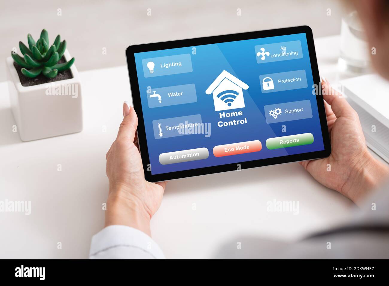 Smart House Control. Unrecognizable Woman Using Digital Tablet With ...