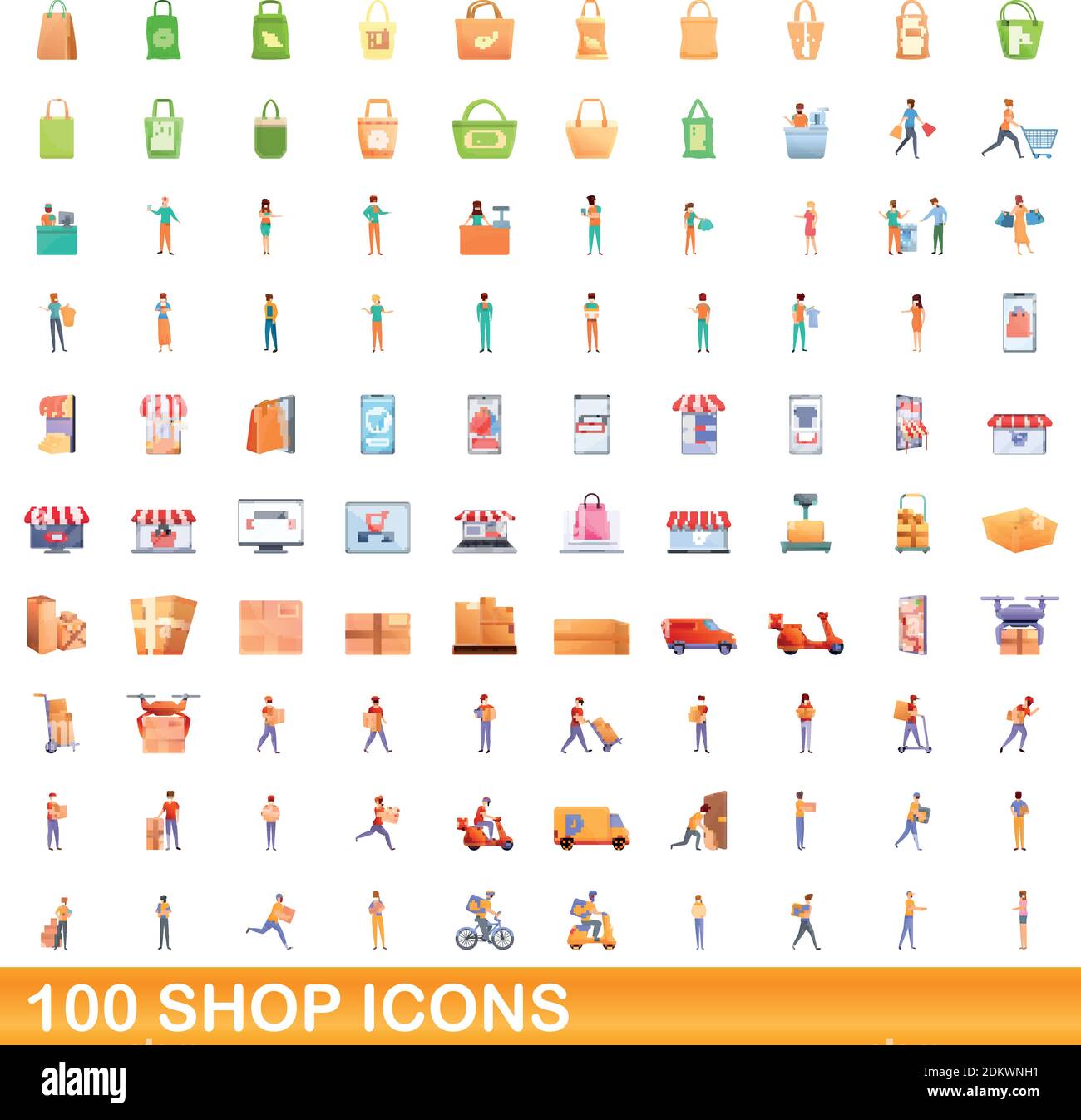 100 shop icons set. Cartoon illustration of 100 shop icons vector set ...