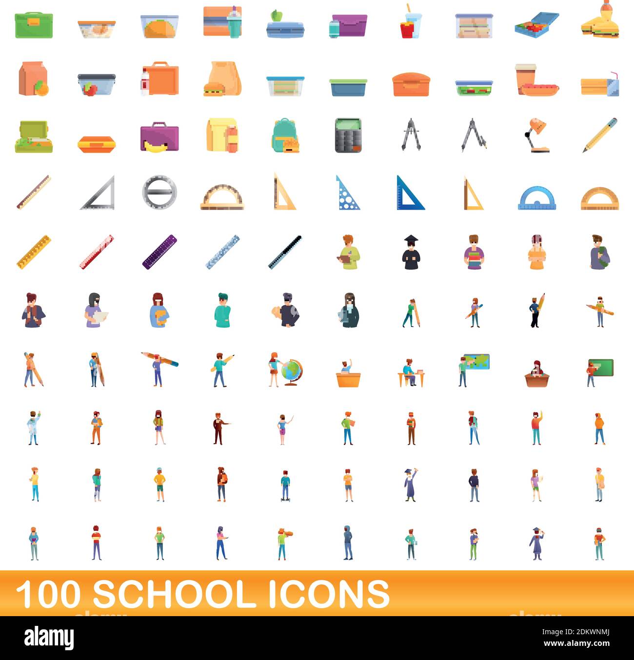 100 school icons set. Cartoon illustration of 100 school icons vector ...