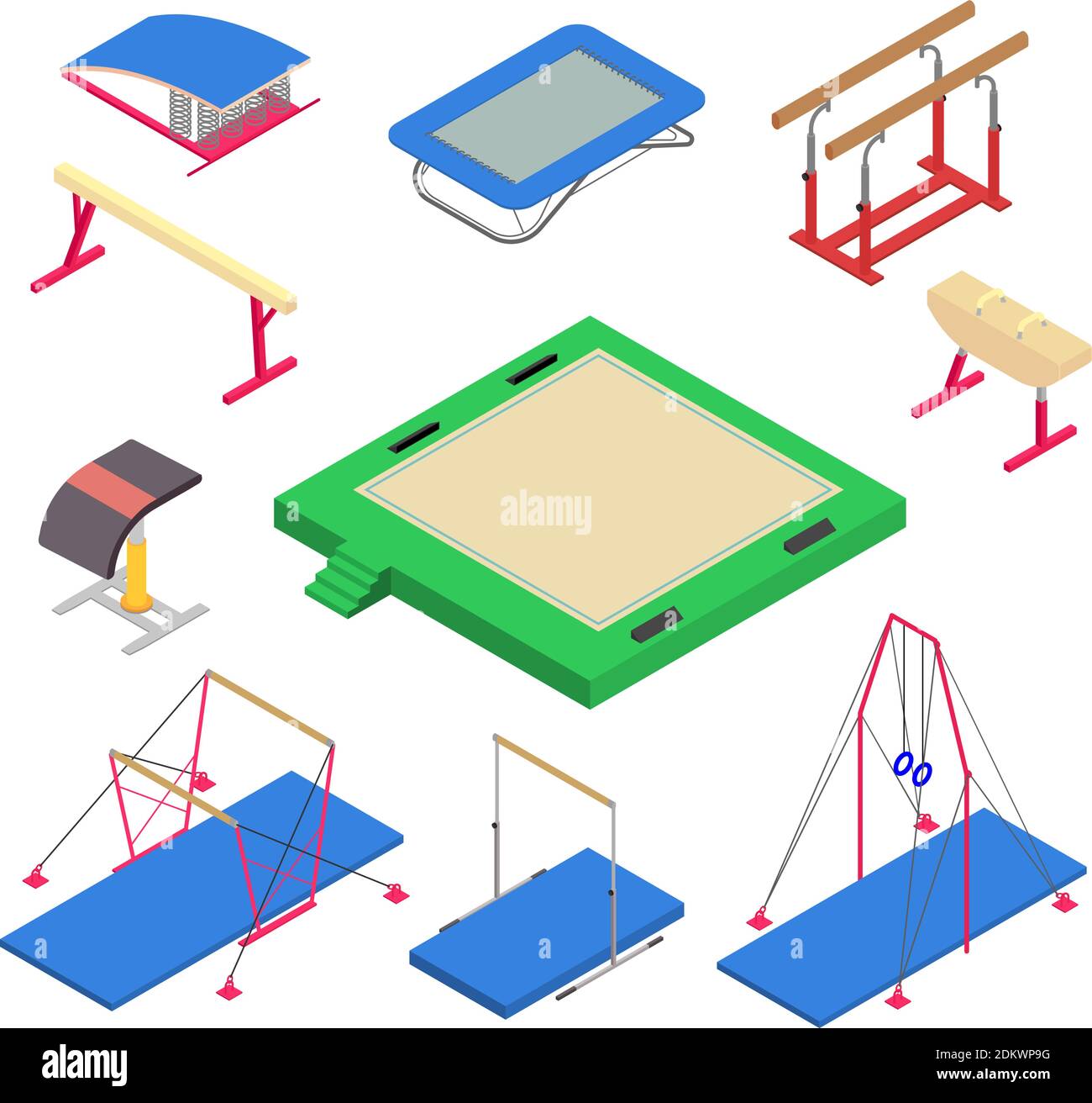 Gymnastics equipment icons set. Isometric set of gymnastics equipment ... Gymnastics equipment icons set. Isometric set of gymnastics equipment ...