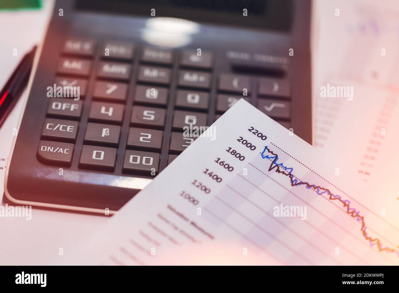 Financial chart with calculator and pen, Business Stock Photo - Alamy