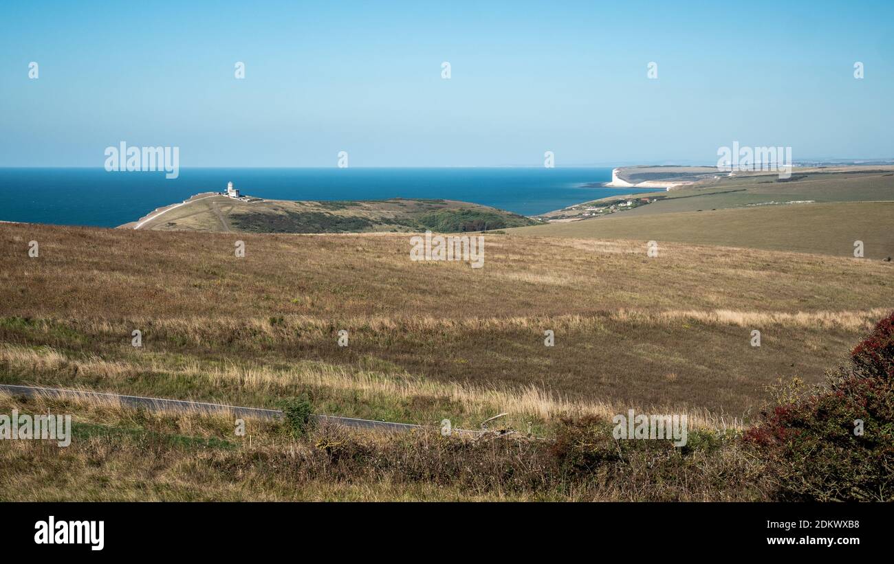 The South Downs (East Sussex, England) countryside with the white chalk ...