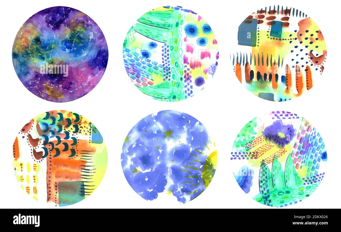 Icon landscapes nature, earth ecology, set of various watercolor ...