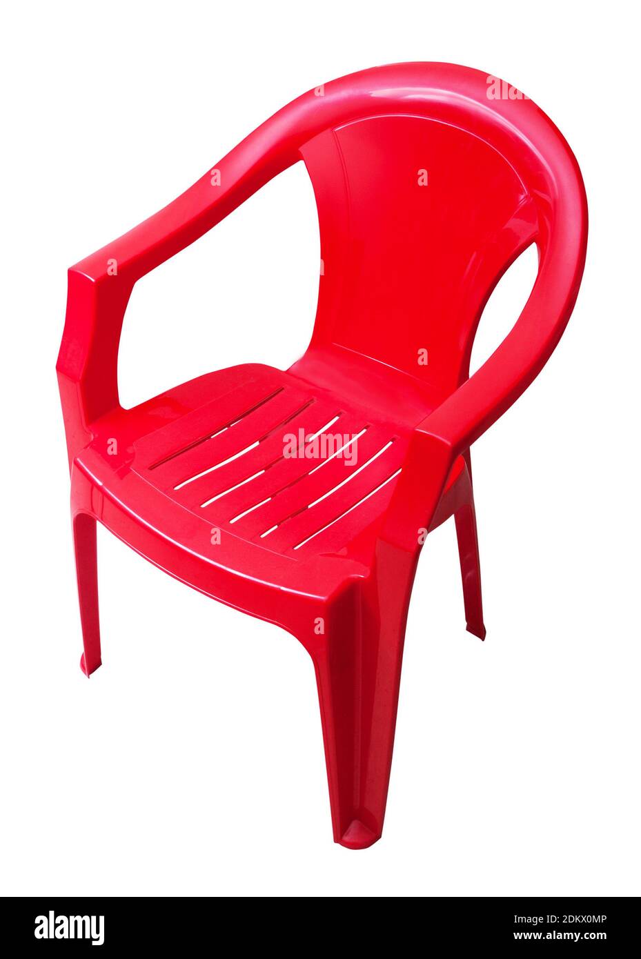 Red Plastic Chair Against White Background Stock Photo - Alamy
