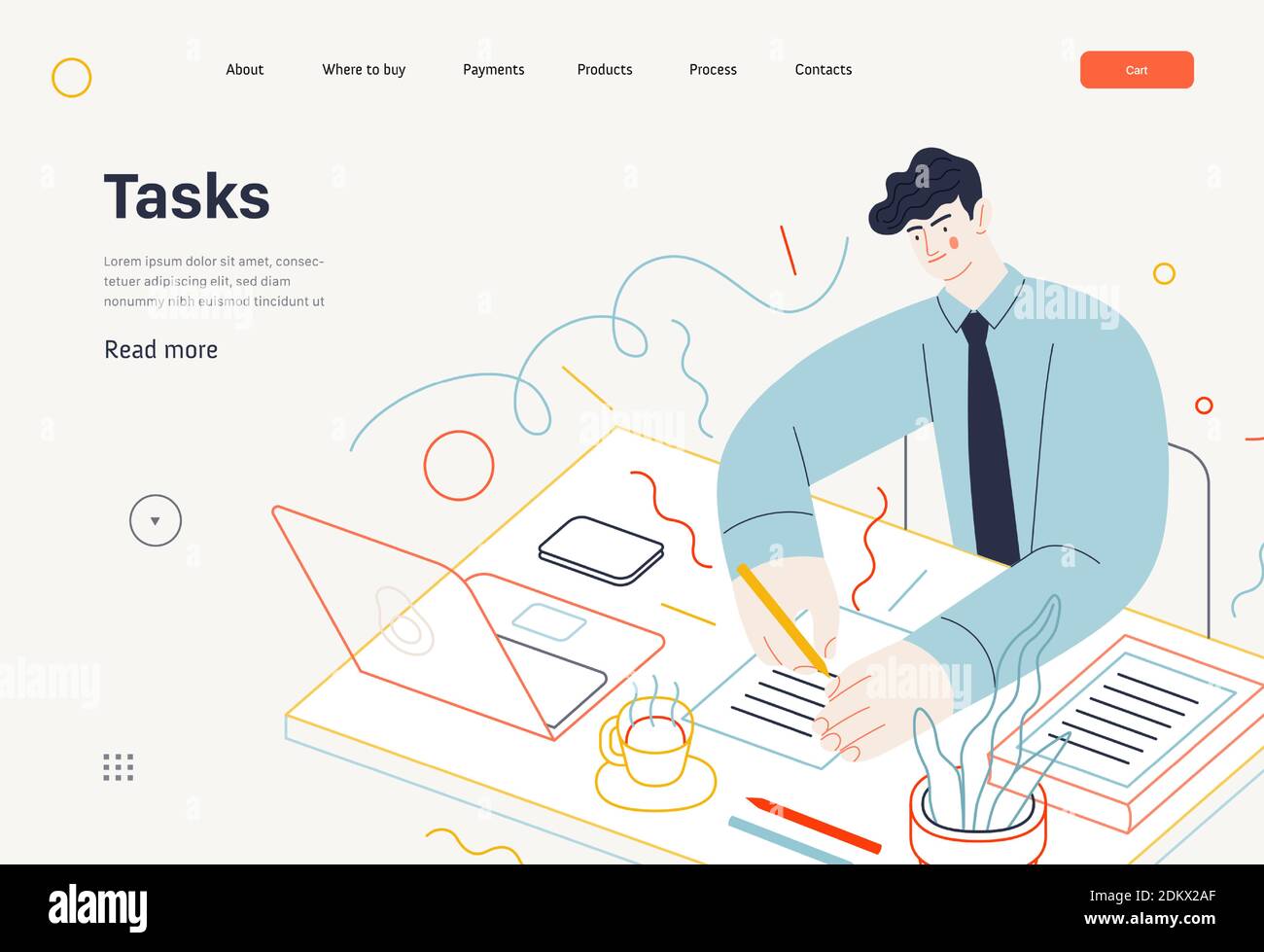 Business topics -tasks, web template, header. Flat style modern ...