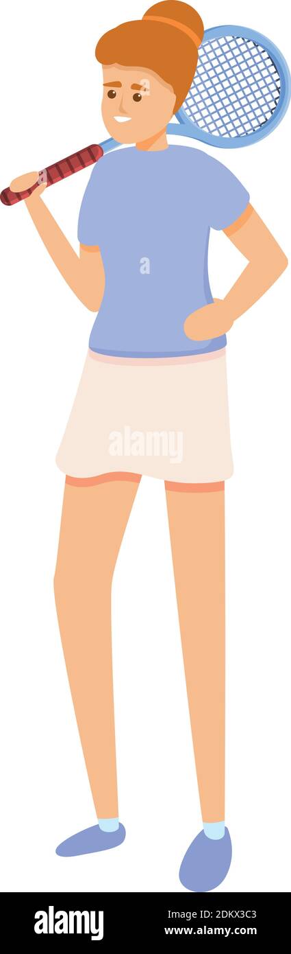 Girl with tennis racket icon. Cartoon of girl with tennis racket vector ...