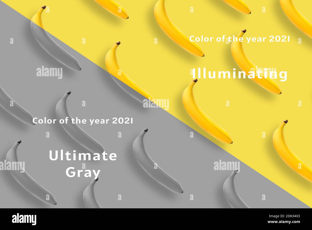 Banana pattern on yellow and gray background. Minimal fruit hipster ...