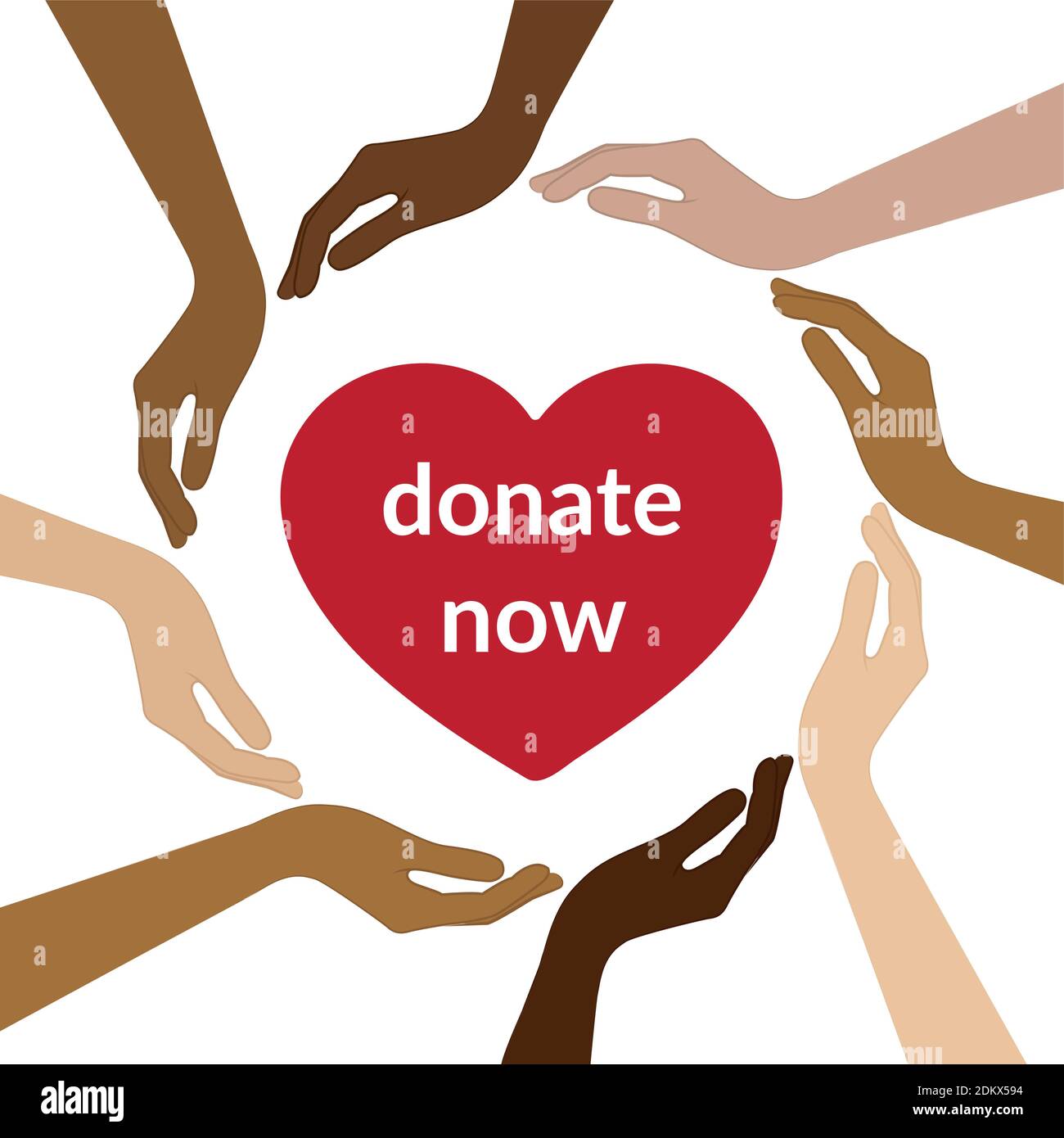 donate helpfulness concept with human hands in different skin colors ...