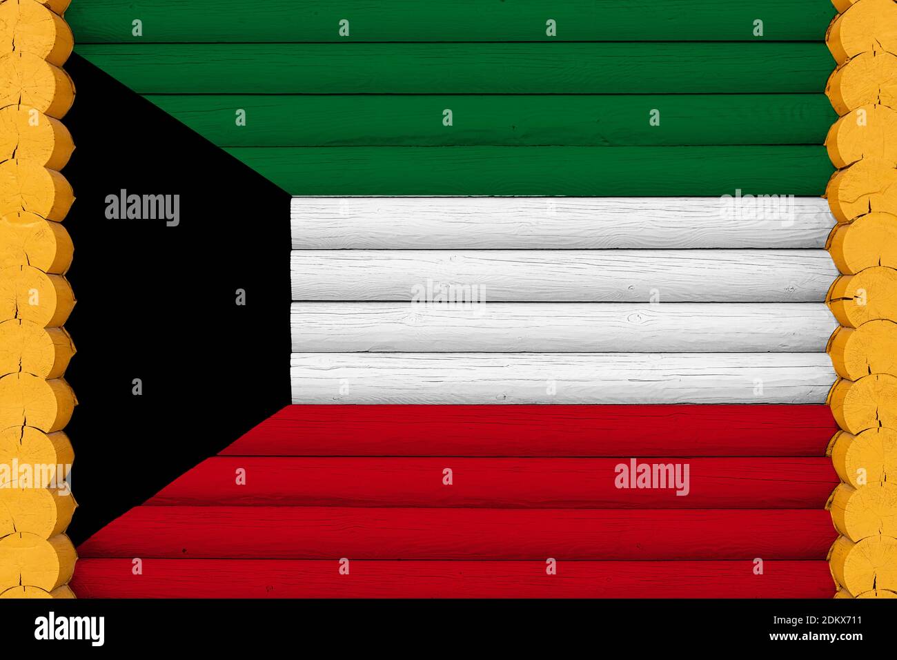 National flag of Kuwait on a wooden wall background. The concept of ...