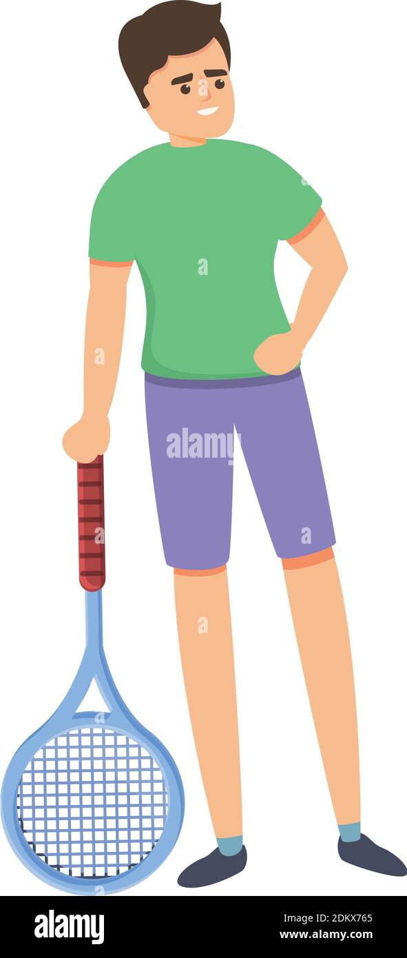 Boy lowered tennis racket icon. Cartoon of boy lowered tennis racket ...