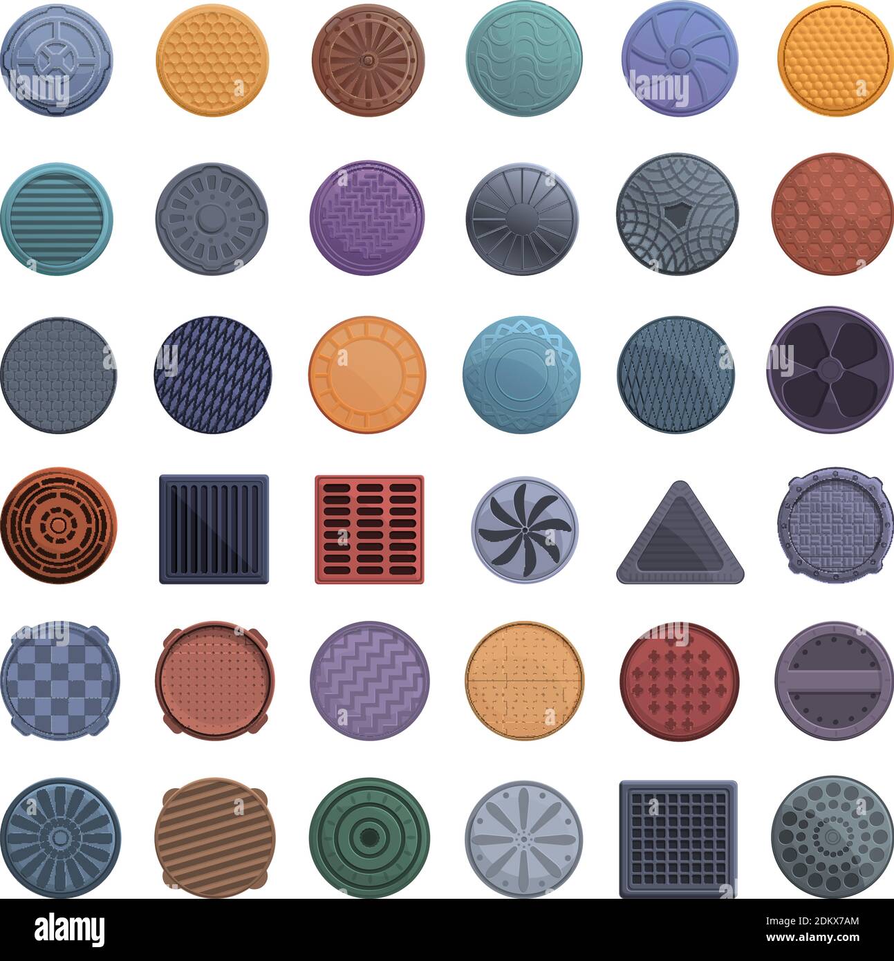 Manhole icons set. Cartoon set of manhole vector icons for web design ...