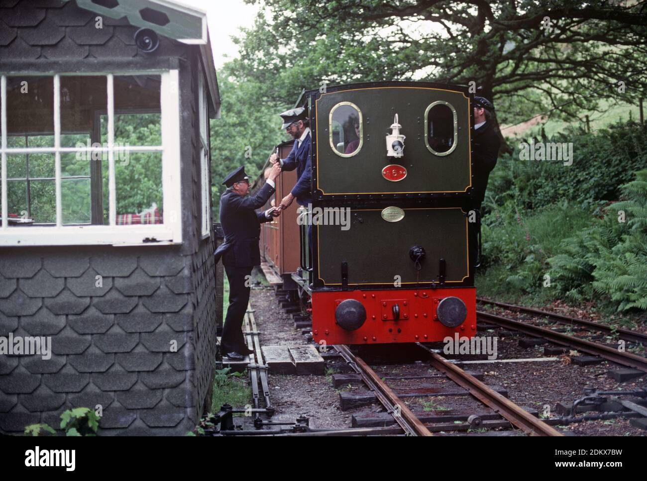 Heritage Talyllyn Railway. Steam locomotive collecting Token at Siding ...