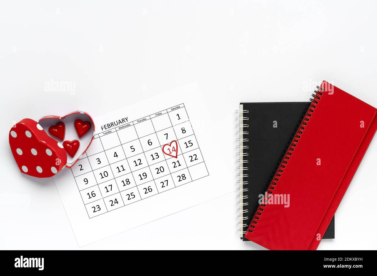 Valentine's day concept. Calendar template with heart shape candy's ...