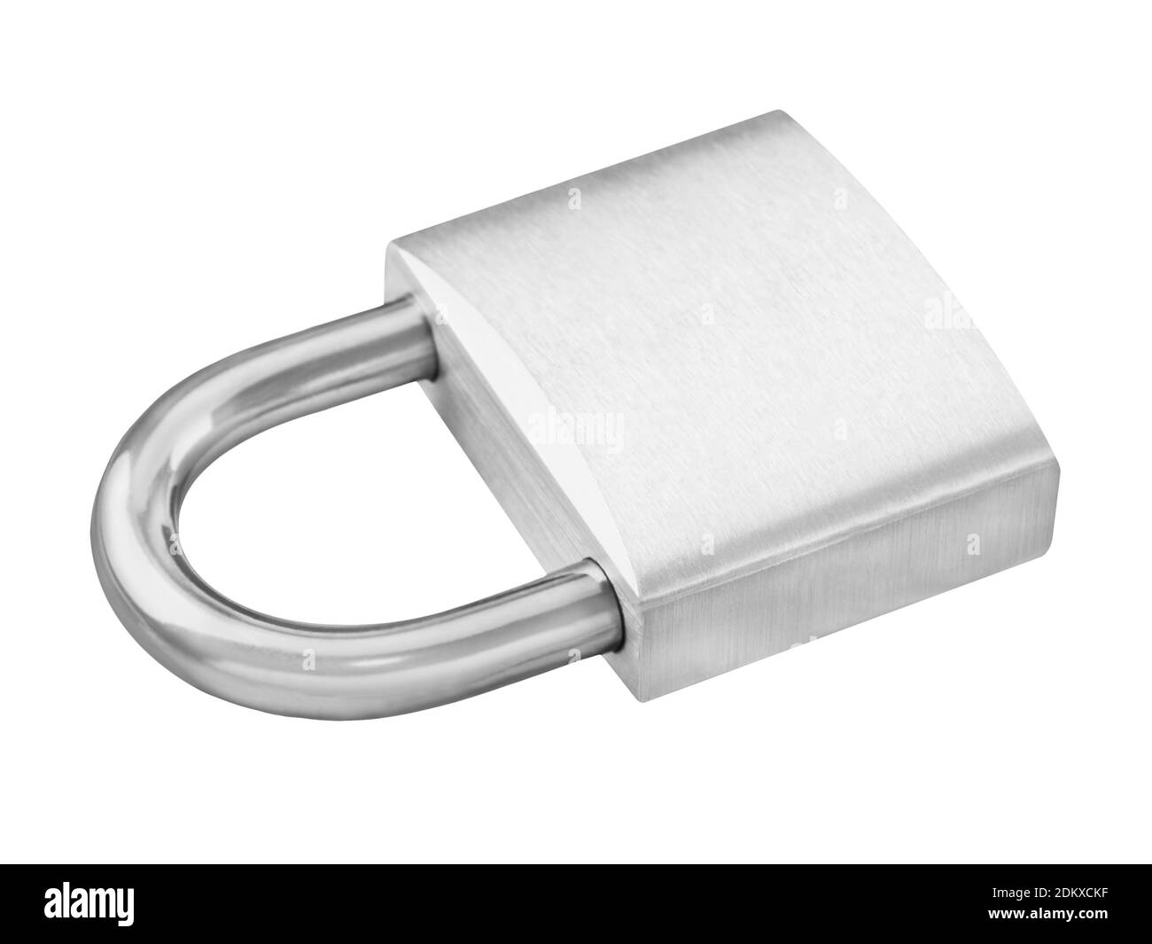 Silver metallic padlock isolated against white background Stock Photo ...